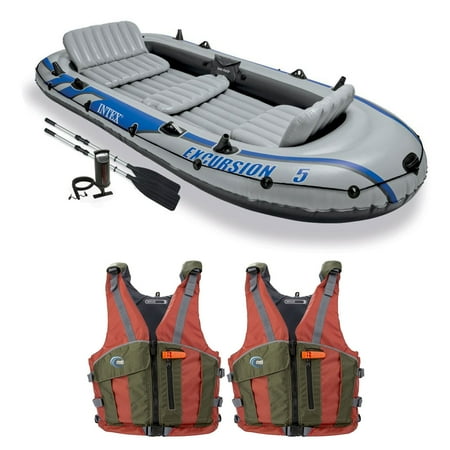 Intex Excursion 5 Person Inflatable Raft, 2 Oars and 2 Copper Life ...