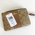 Coach Women's Small Corner Zip Wristlet in Signature Canvas (Khaki ...