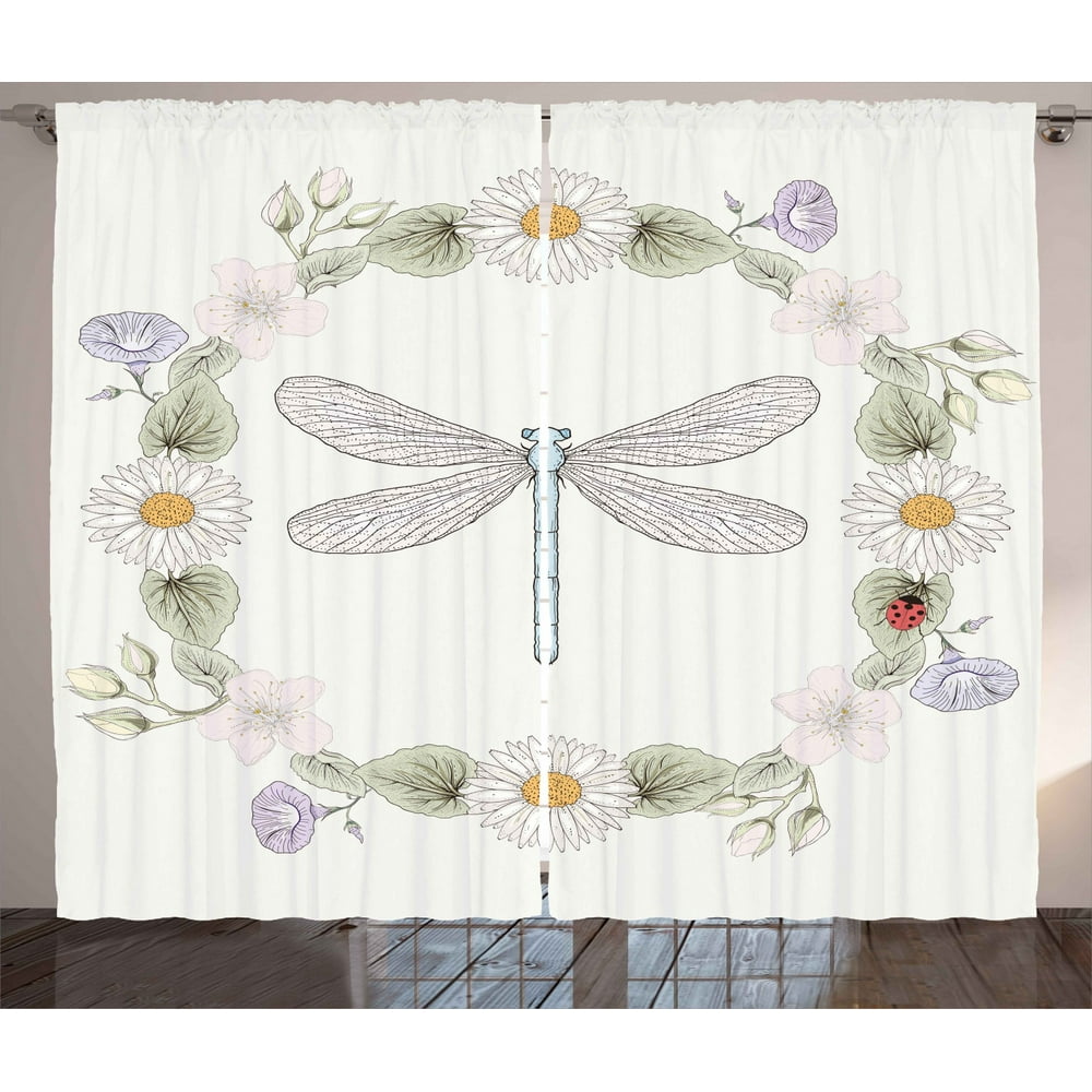 Dragonfly Curtains 2 Panels Set, Vintage Retro Farm Life Inspired Moth ...