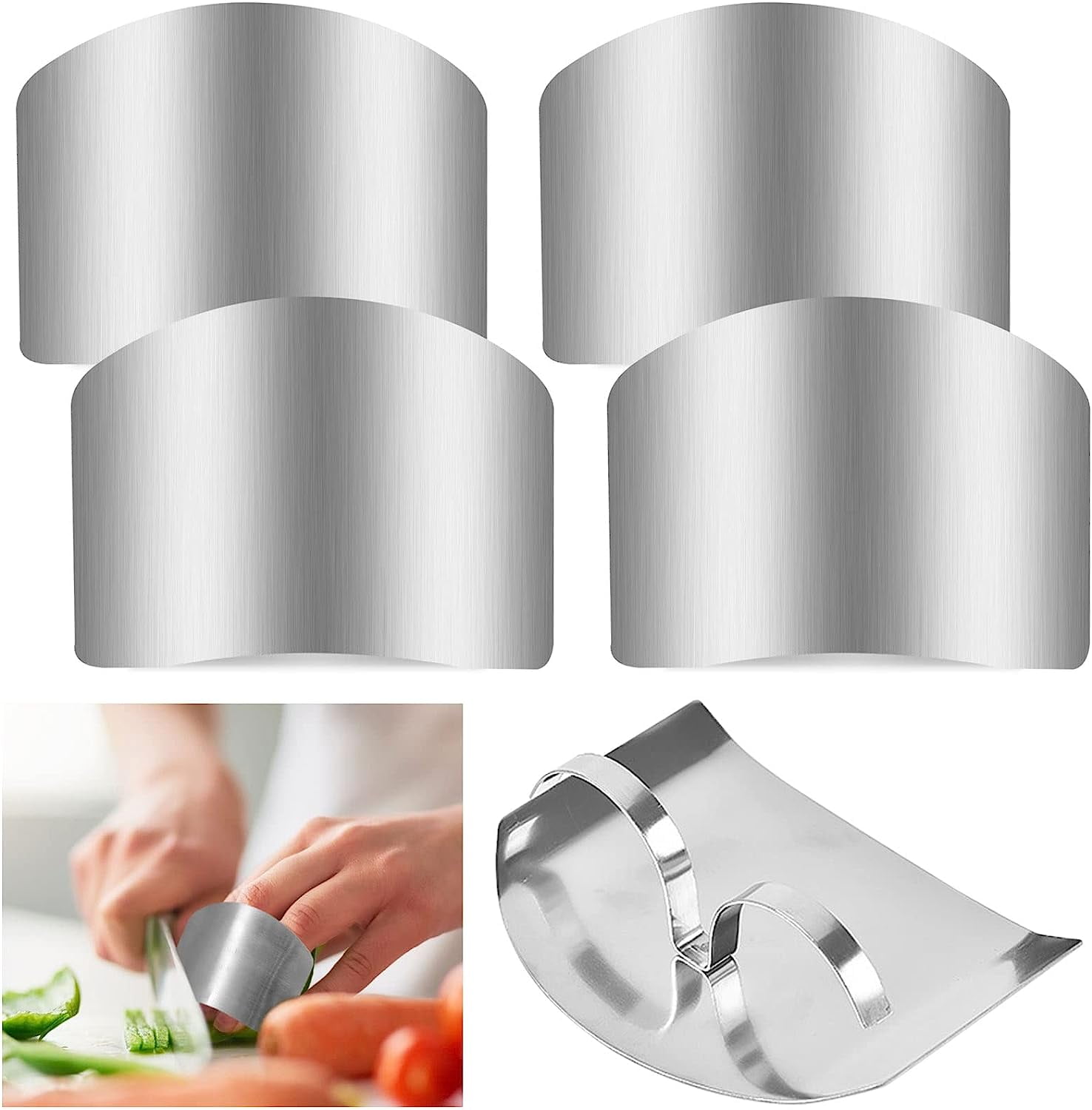 4 PCS Stainless Steel Finger Guard, Finger Guard for Cutting Vegetables ...