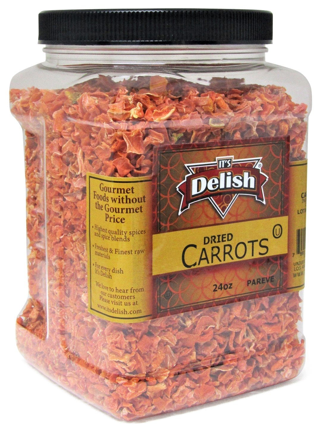 Dried Carrots by Its Delish, 24 Oz 1.5 lb Jumbo Size Reusable Container ...