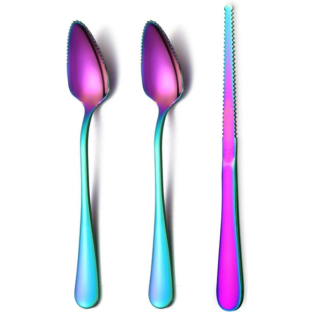 Rainbow Grapefruit Spoons 3 Pieces Set, 2 Stainless Steel Grapefruit ...