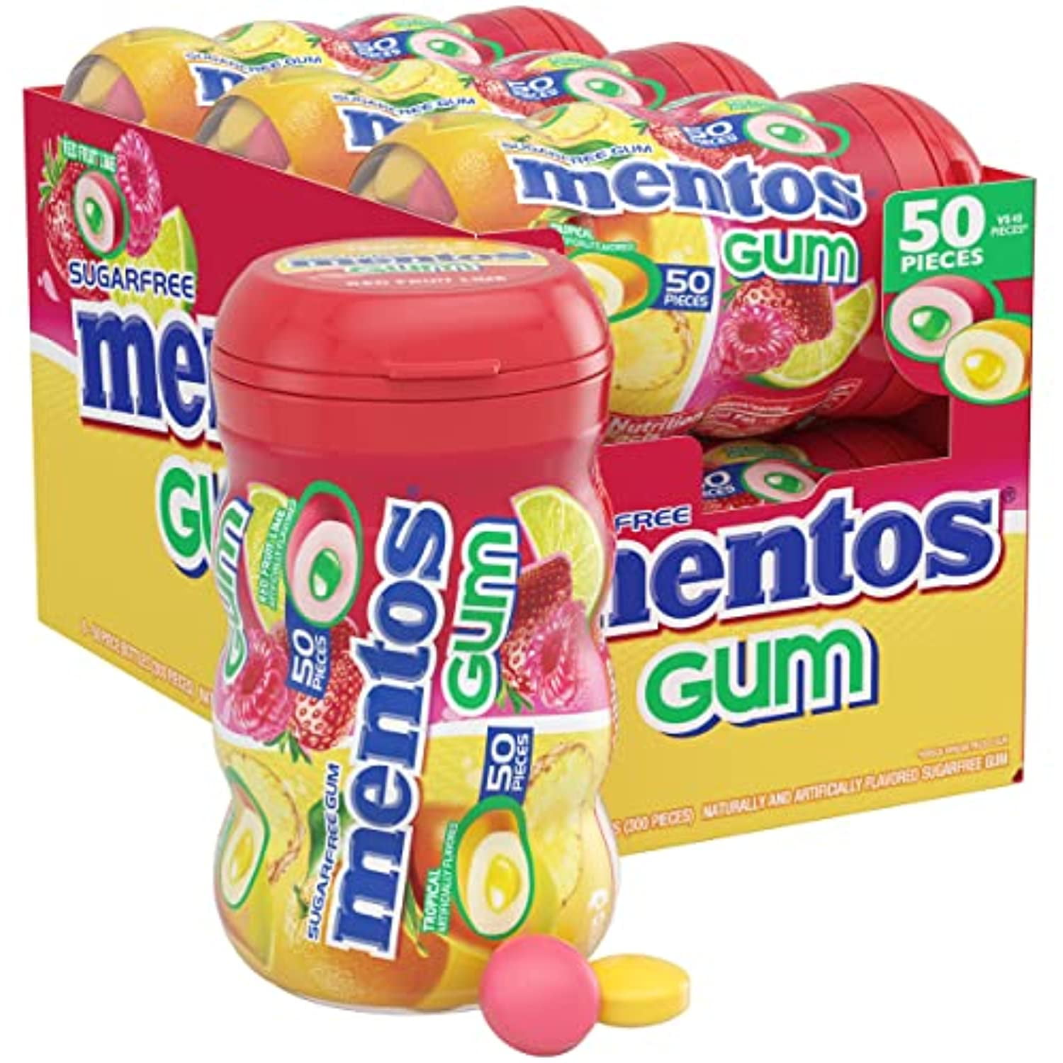 Mentos Sugar-Free Chewing Gum, Tropical, Red Fruit And Lime, 50 Piece ...