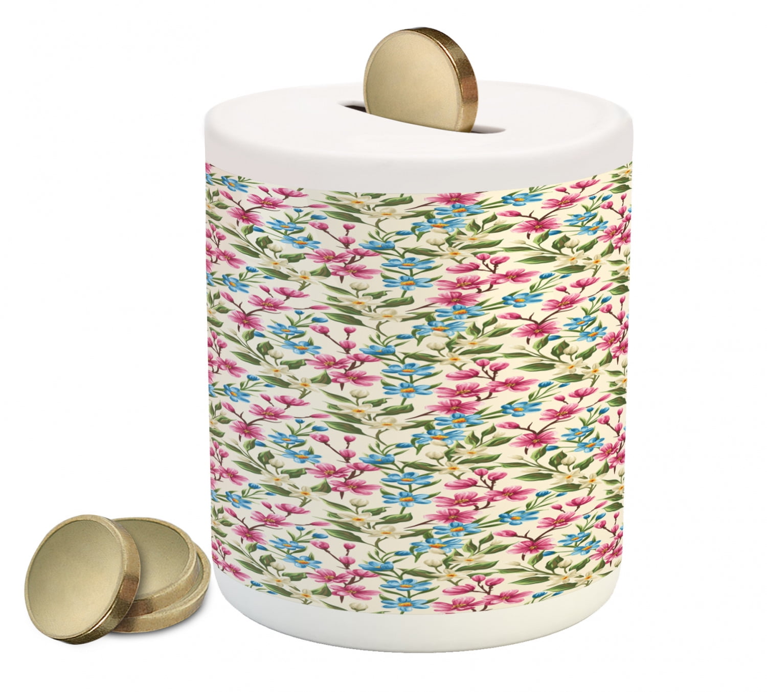 Flower Piggy Bank, Shabby Form Floral Buds Leaves Ivy Like Gardening ...