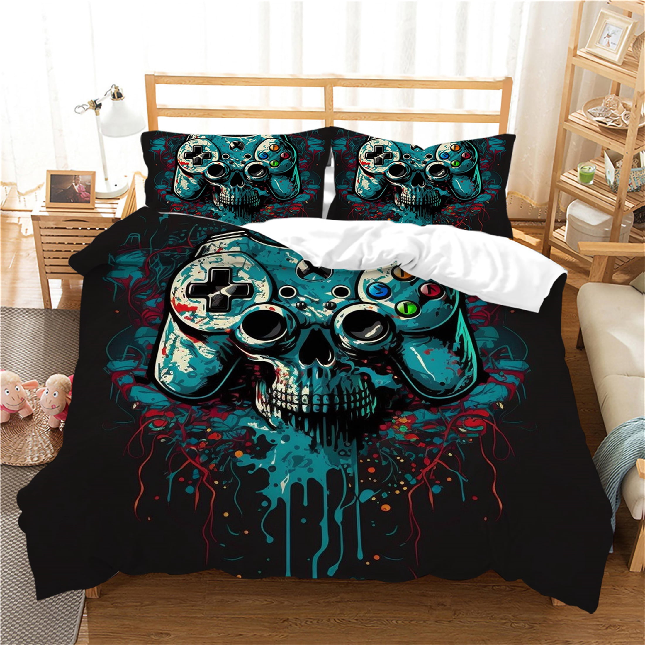 Unique Design Duvet Covers Game Handle Skull Theme Bed Set Cool Bedroom ...