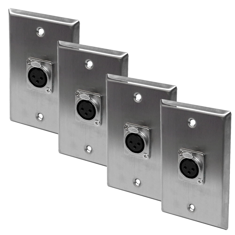 Seismic Audio 4 Pack of Stainless Steel Wall Plates - One XLR Female ...
