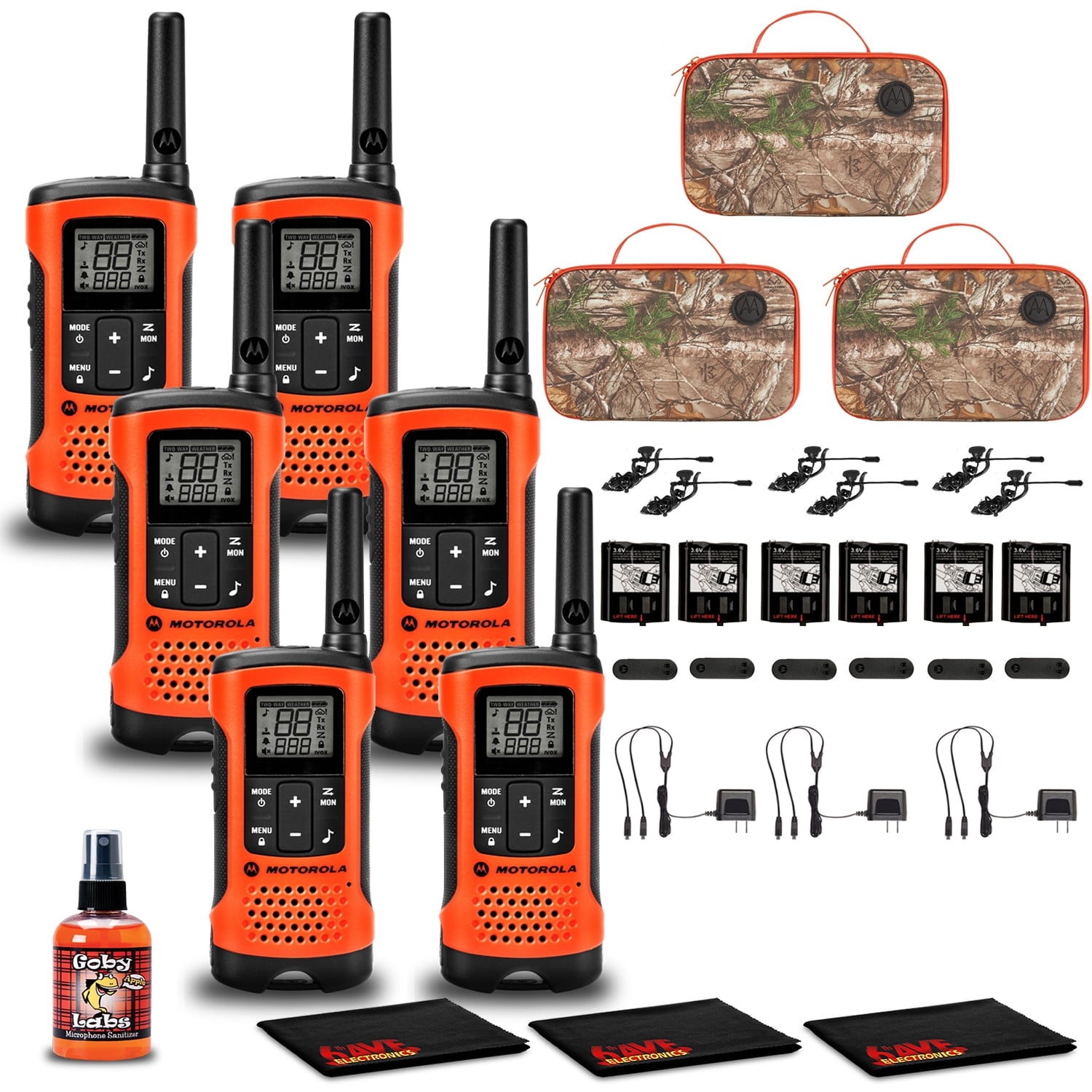 3 x Motorola Talkabout T265 Two-Way Radio (Orange, 2-Pack) (T265) + Mic ...