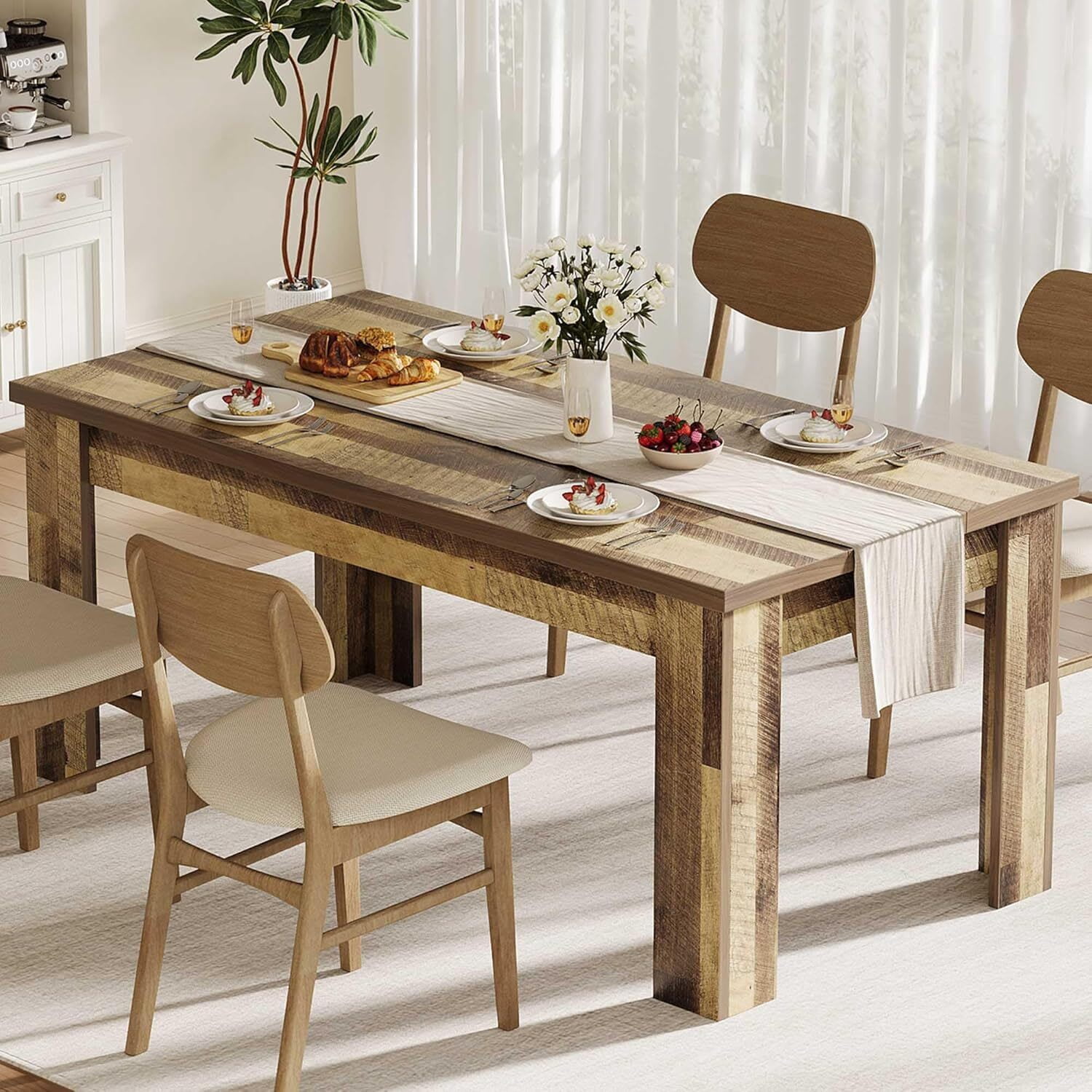 Bingirl 63-Inch Dining Table for 4 - 6: Farmhouse Style with Large ...