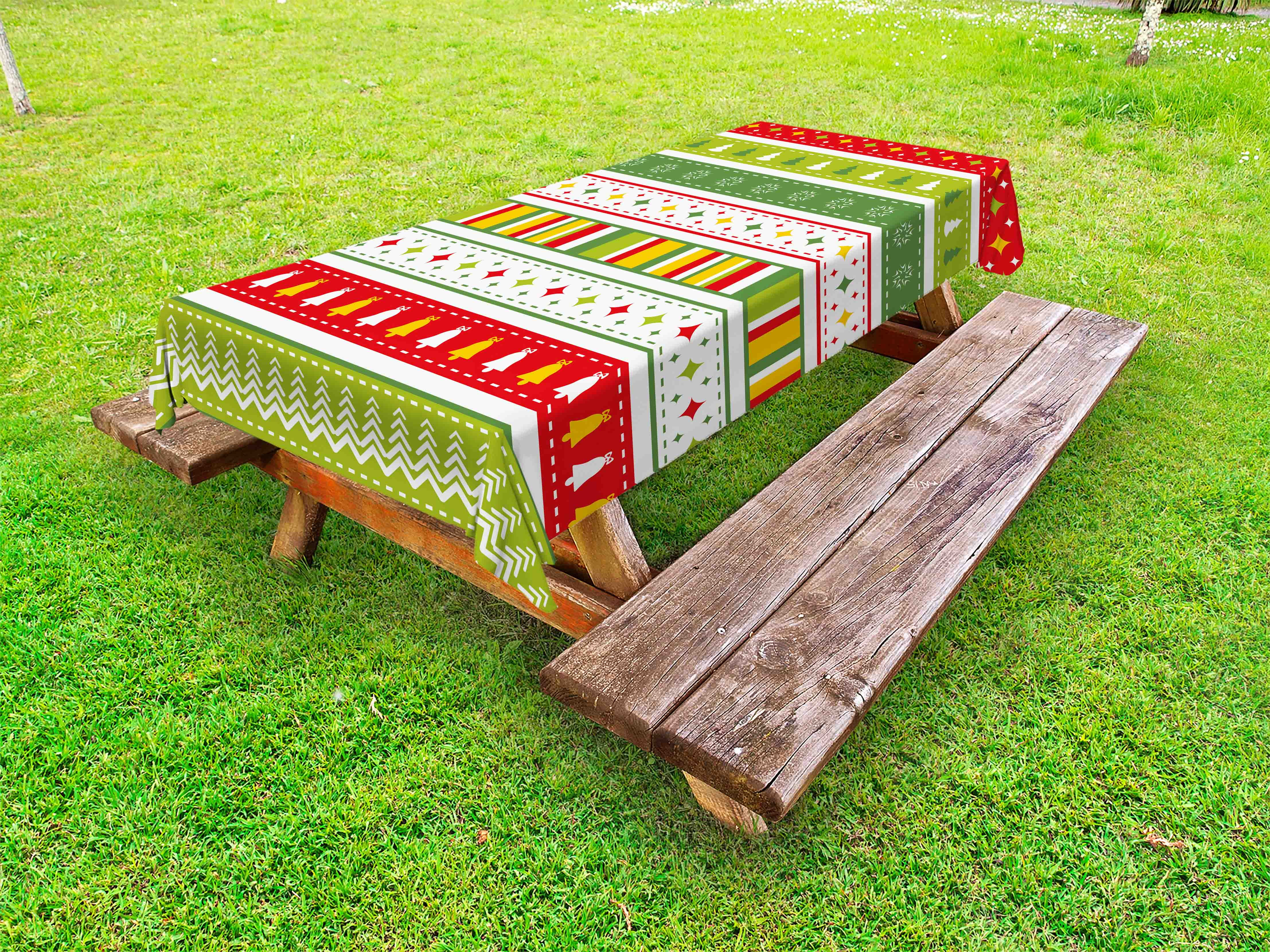 Christmas Outdoor Tablecloth, Set of Traditional Seasonal Borders Stars ...