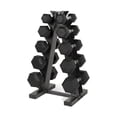 CAP 150 Lb. Coated Hex Dumbbell Weight Set, 5-25 Lb. with Black Rack ...