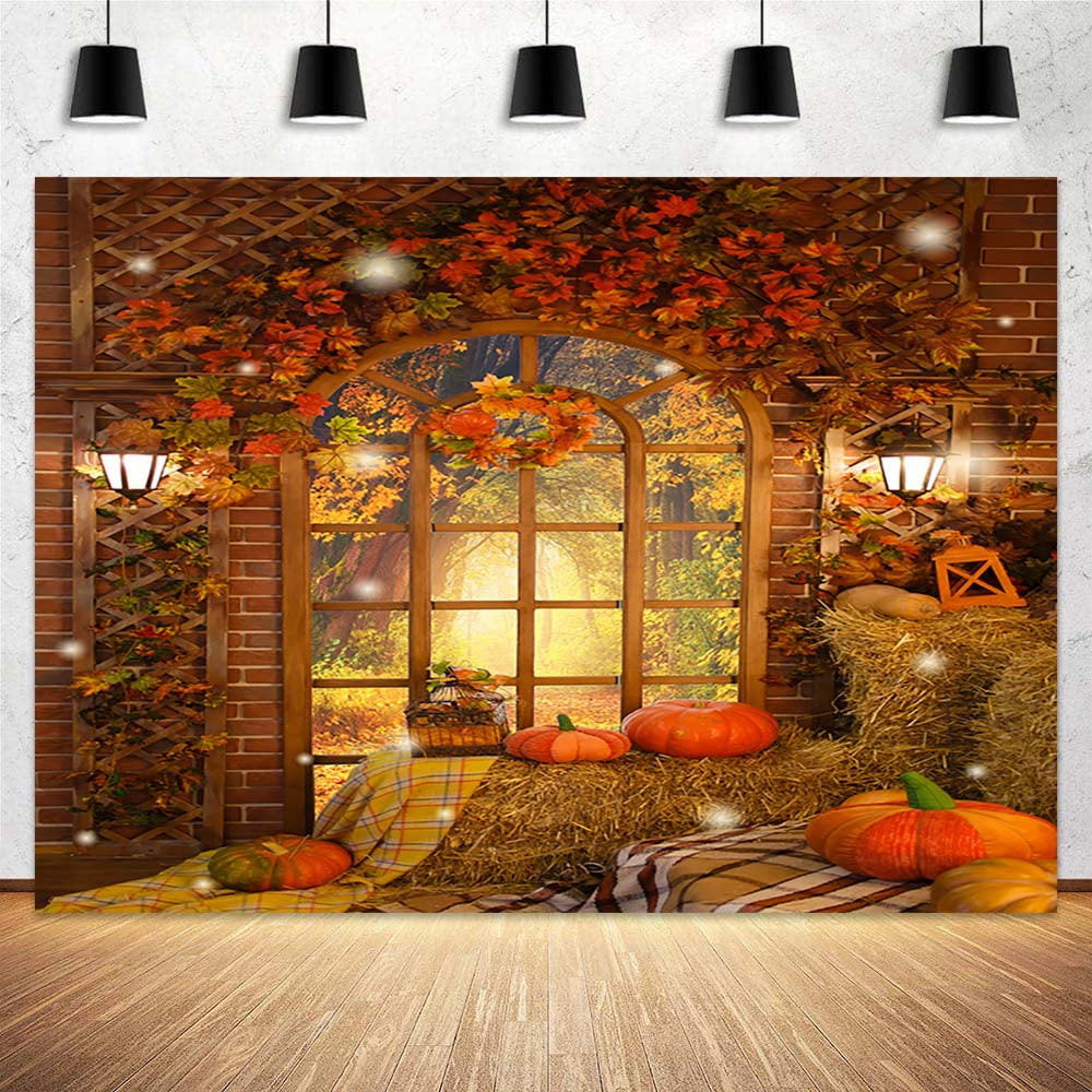 Fall Harvest Party Backdrop, 7X5Ft Autumn Window View Deep Forest ...