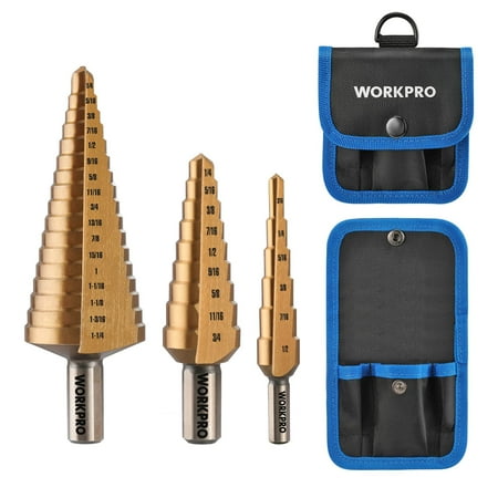 WORKPRO 3-Piece Step Drill Bit Set,14 38 Universal Shank High Speed ...