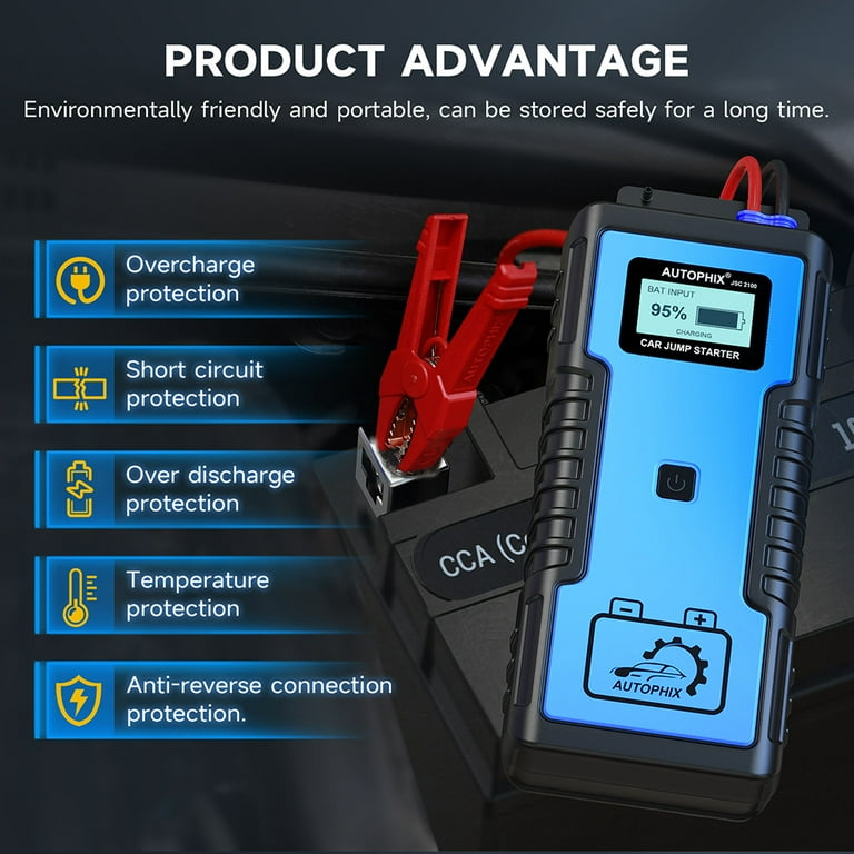 Autophix JSC2100 Super Capacitor 12V Jump Starter No Battery 10.0L Gas 8.0L Diesel Car Battery Jump Starter Portable Power Supply for