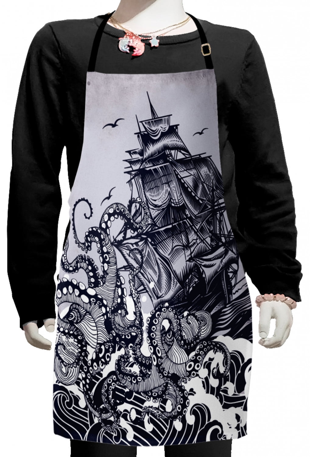 Nautical Kids Apron, Kraken Octopus Tentacles Ship Sail Old Boat in ...