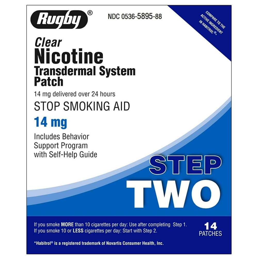 Rugby Clear Nicotine Transdermal System Patch 14 Mg Step Two Box Of