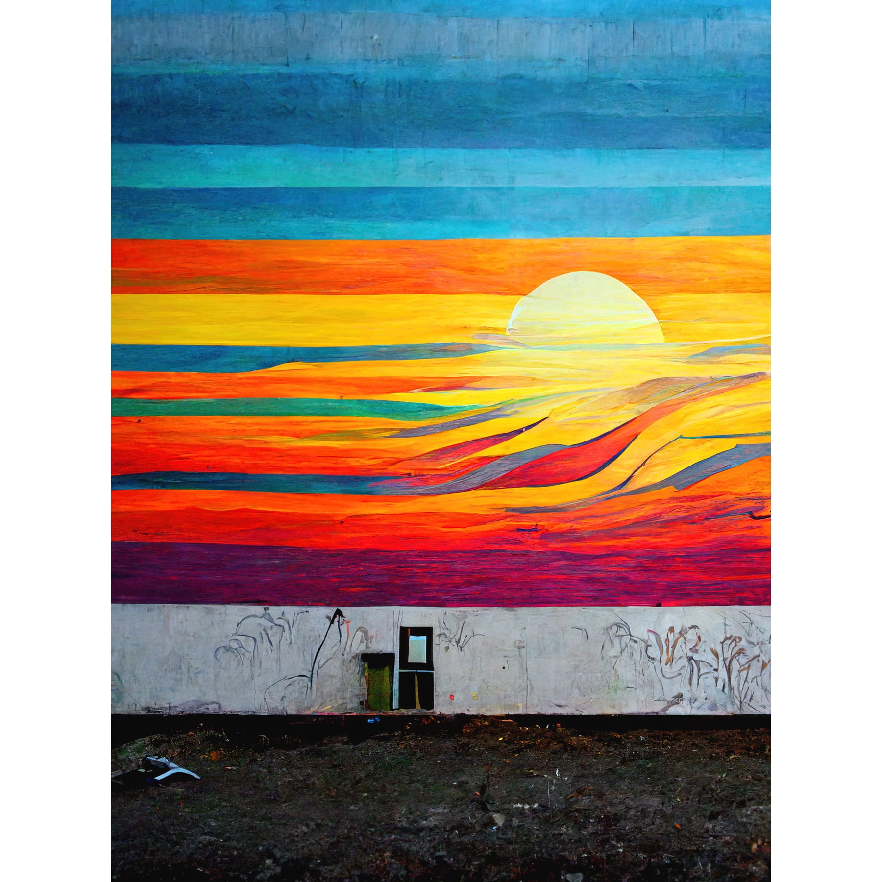 Sunrise Mural Street Art Graffiti In Bright Vibrant Sunset Unframed ...