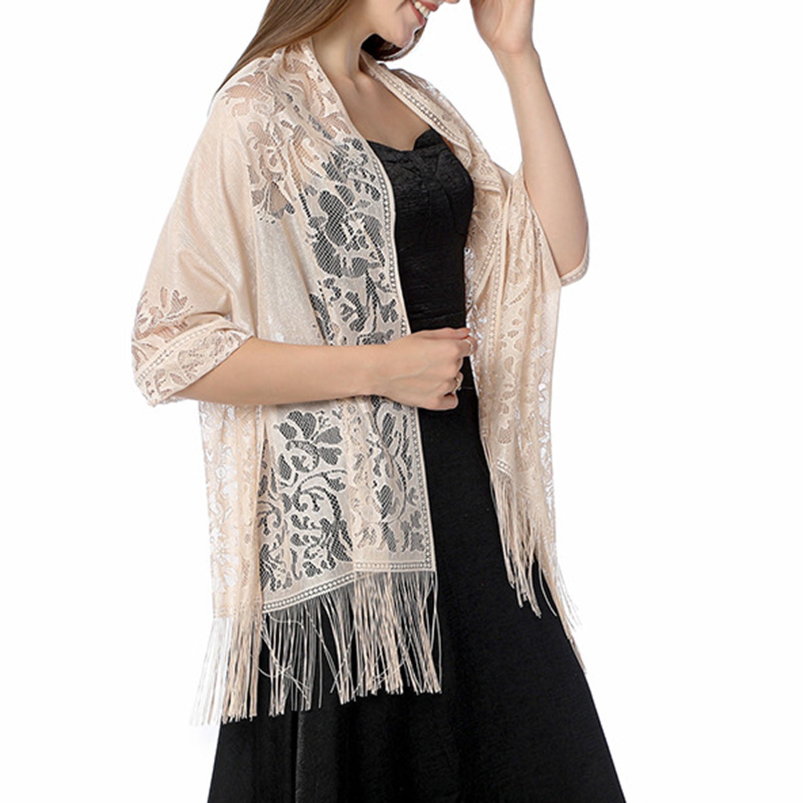 Click here for Flmtop Lace Bride Shawl Stylish Floral Tassels Dec... prices