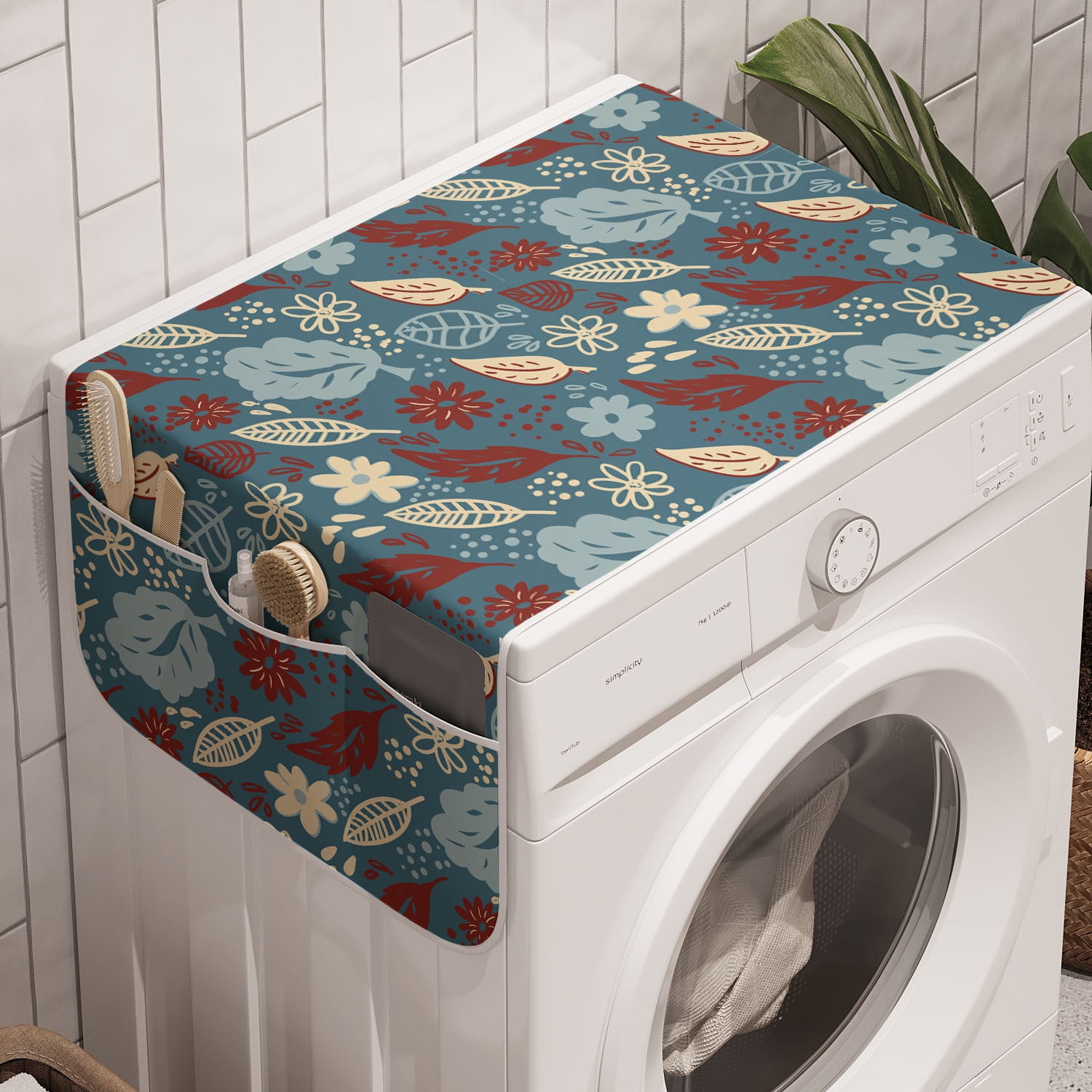 Garden Art Washing Machine Organizer, Retro Style Botanical Composition ...