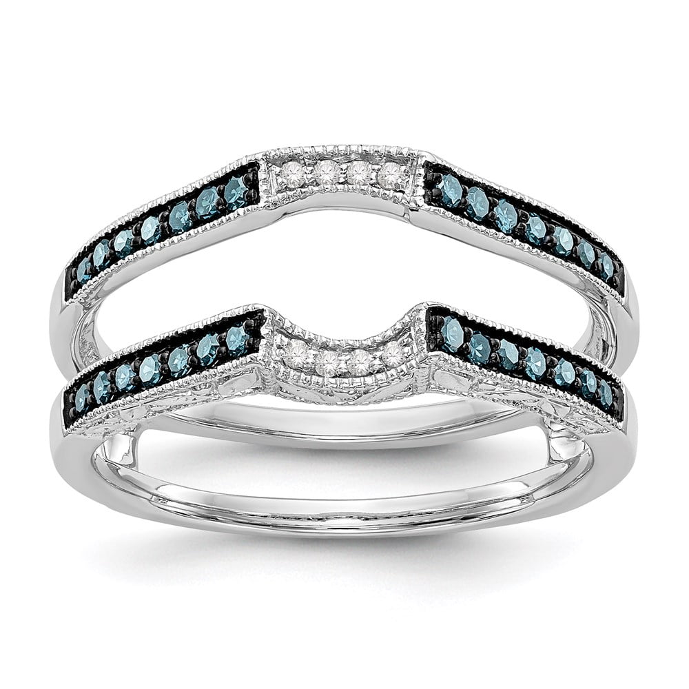 GemApex - 14K White Gold Ring Band Wedding Diamond Round Blue & Guard ...