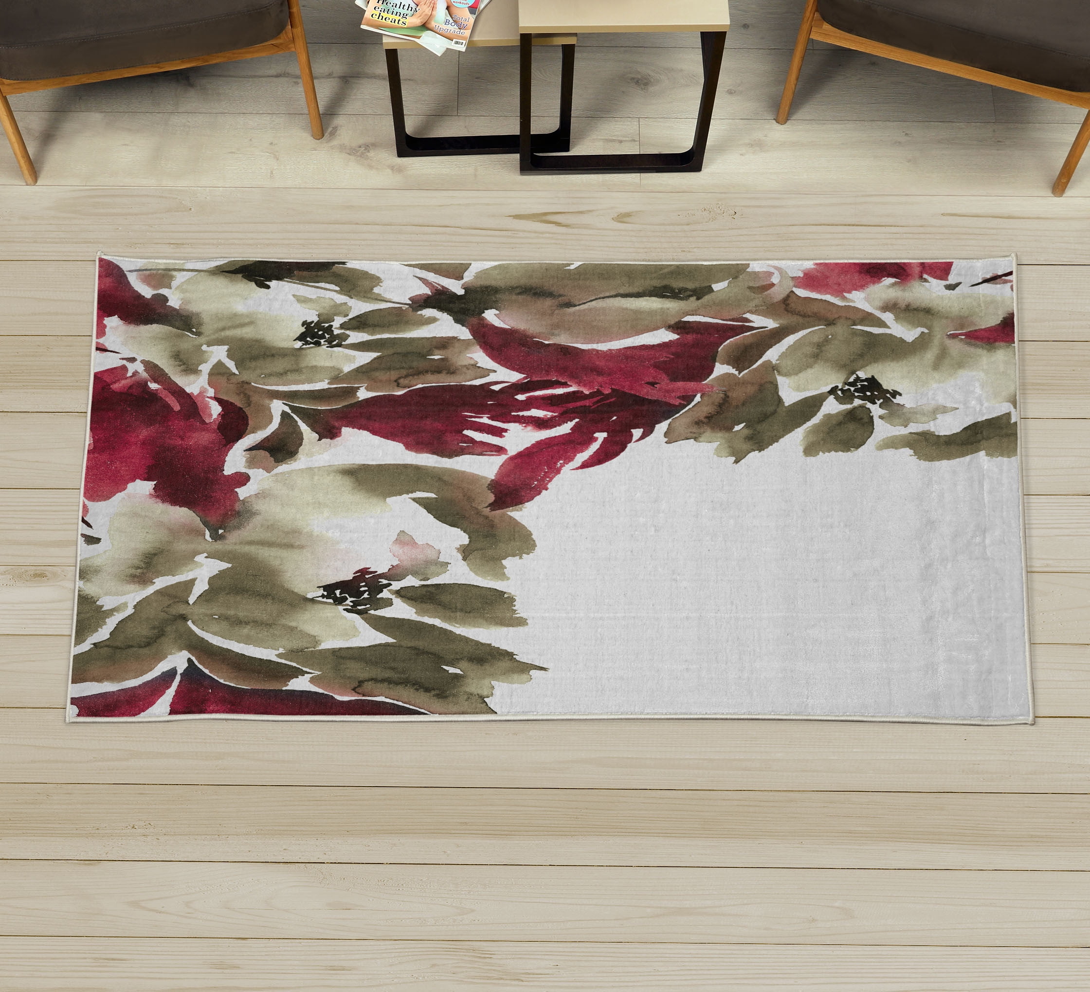 Floral Decorative Rug, Flowers in Watercolor Style Effect Illustration ...