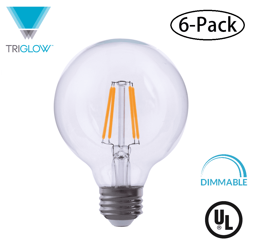 TriGLow (6-Pack) LED 4 Watt (60W Equivalent) Clear Glass G40 Globe Bulb ...