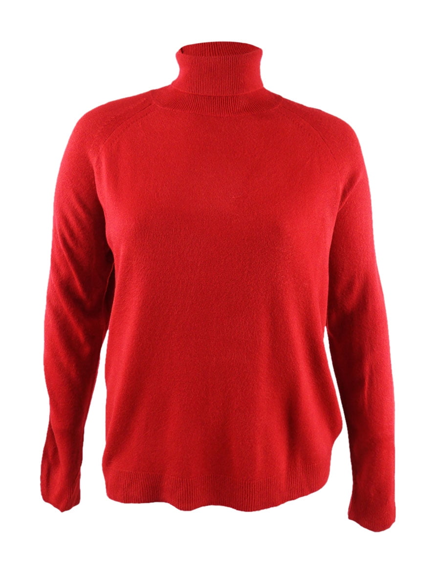 Karen Scott Womens Plus Size Turtleneck Luxsoft Sweater 1x Red Cherry