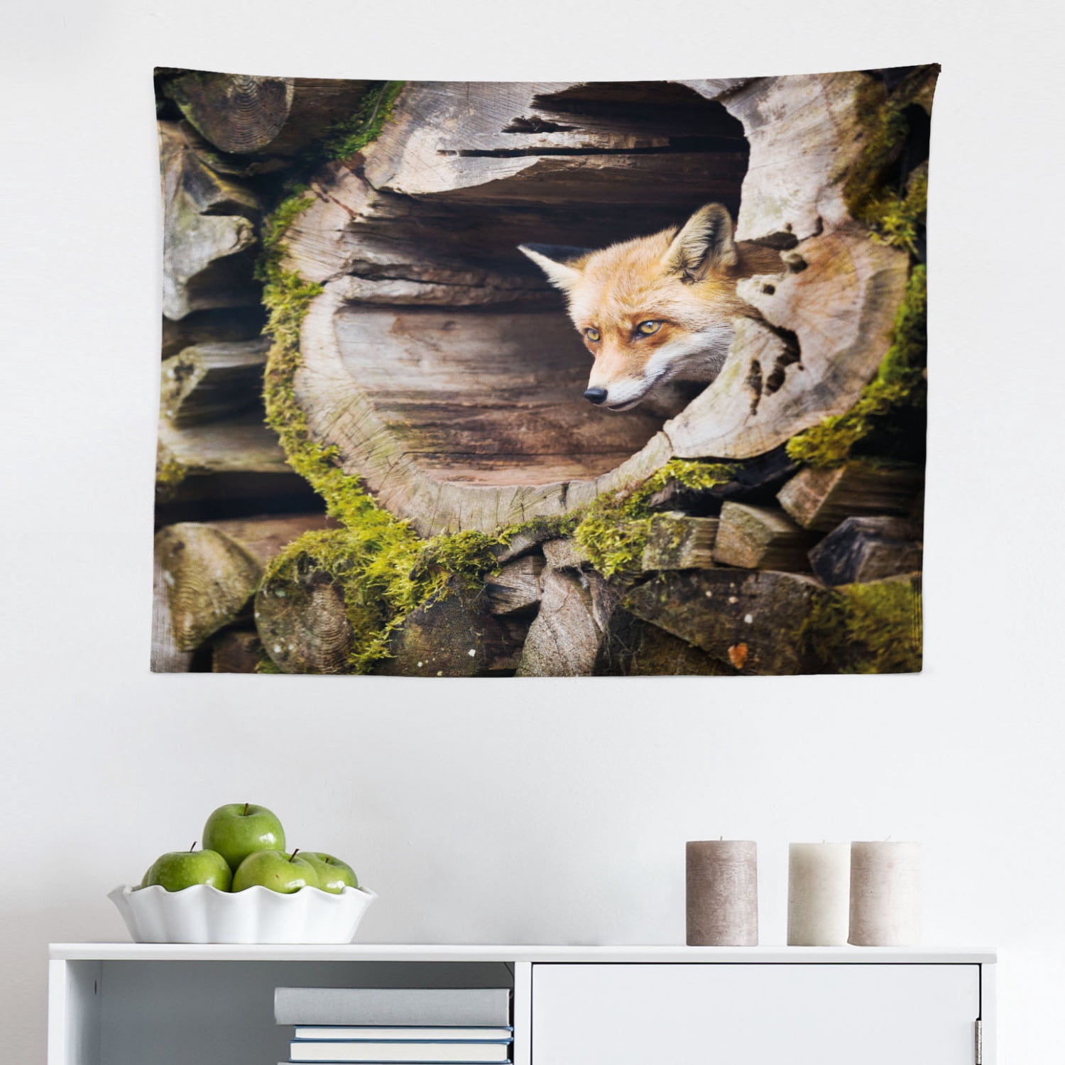 Cartoon Tapestry, Animal with Floral Flowers Leaves Fish Detailed Frame ...