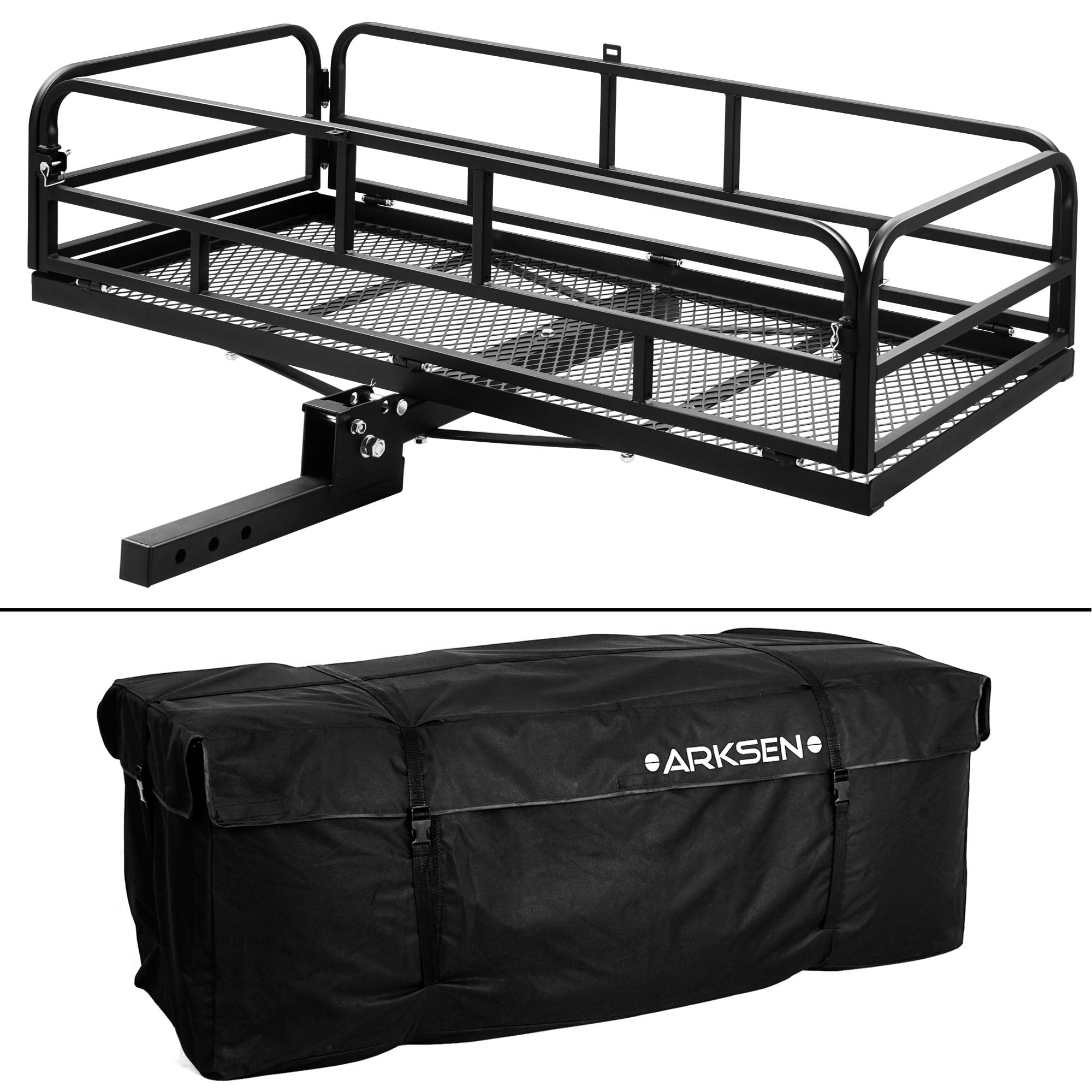 ARKSEN 60" Foldable Car Rear Luggage Basket Hitch-Mounted Cargo Carrier ...