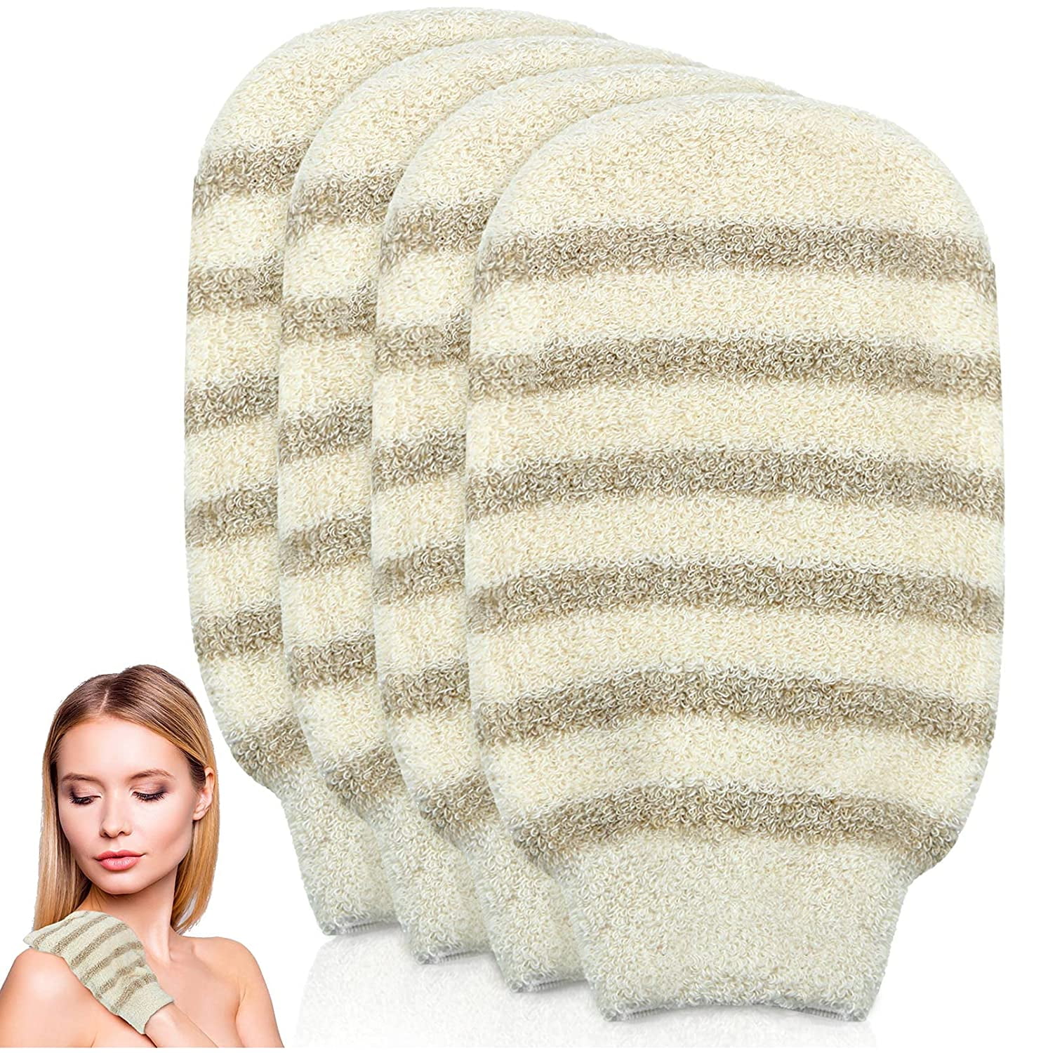 4 Pieces Bath Shower Mitt Deep Exfoliating Bath Glove Strip Pattern ...