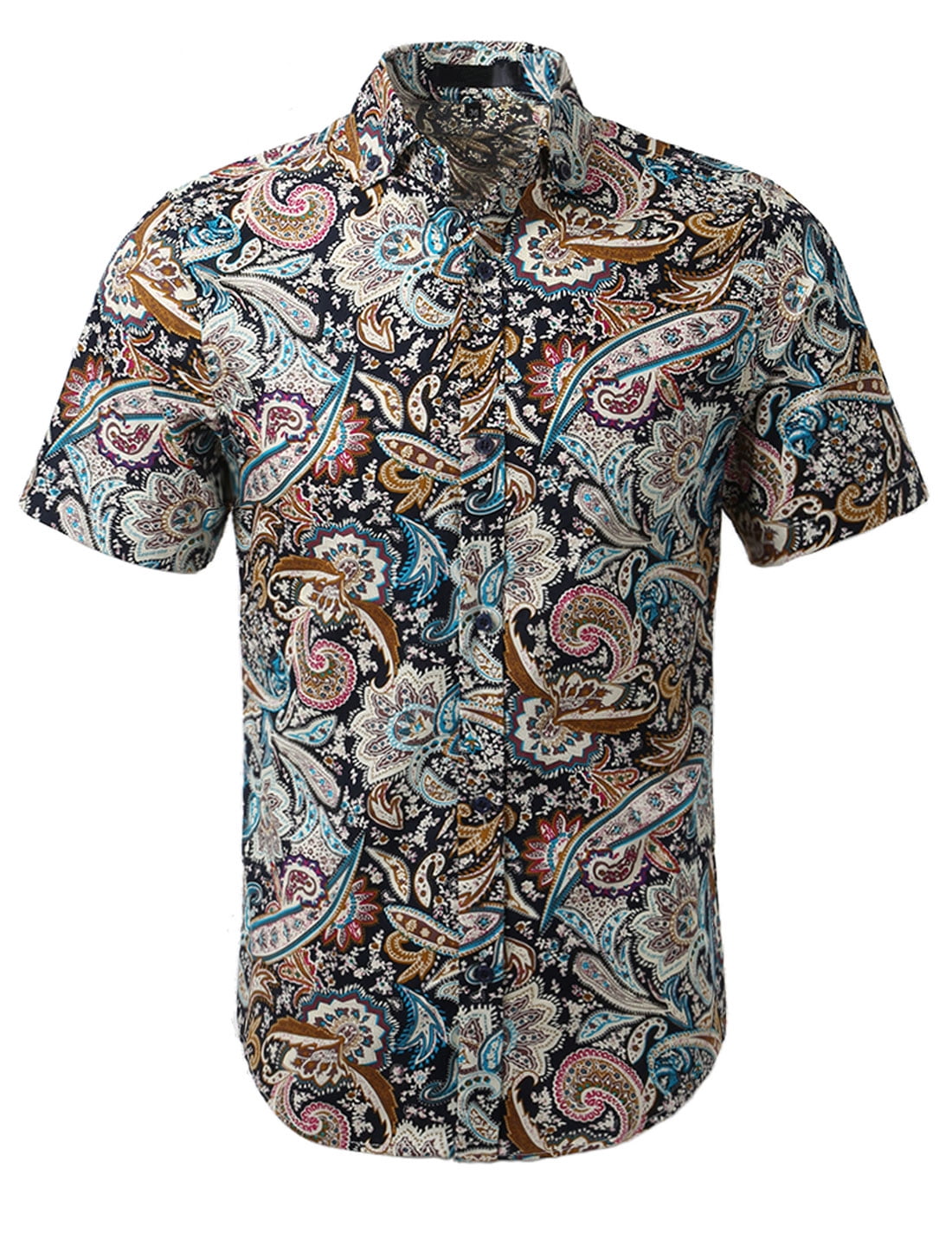 Unique Bargains Men Slim Fit Floral Print Short Sleeve Button Down