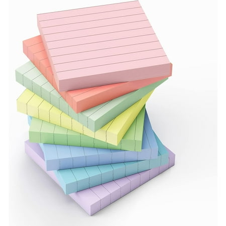 8 Pad Lined Sticky Notes, 3x3 Inch Self-Adhesive Note Pads, 100 Sheets ...