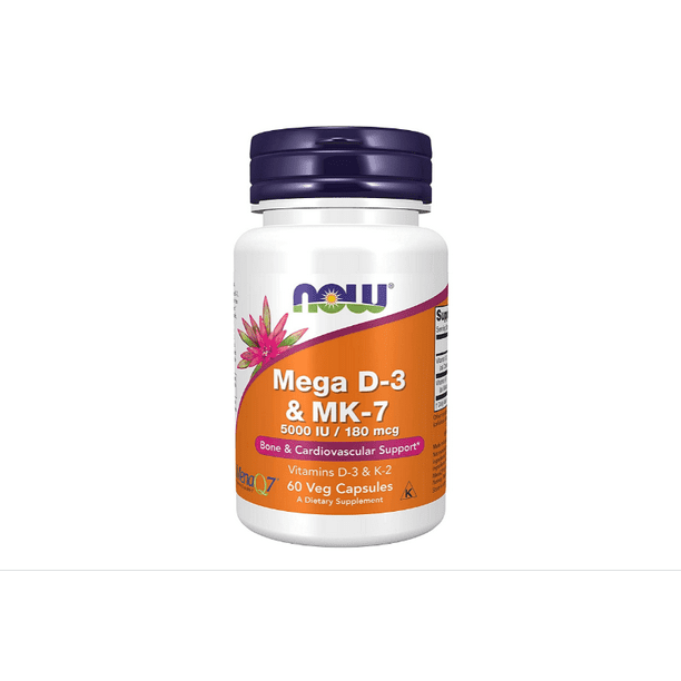 Now Suplementos Mega D-3 & MK-7 5000IU 60 cápsulas vegetarianas Now ...