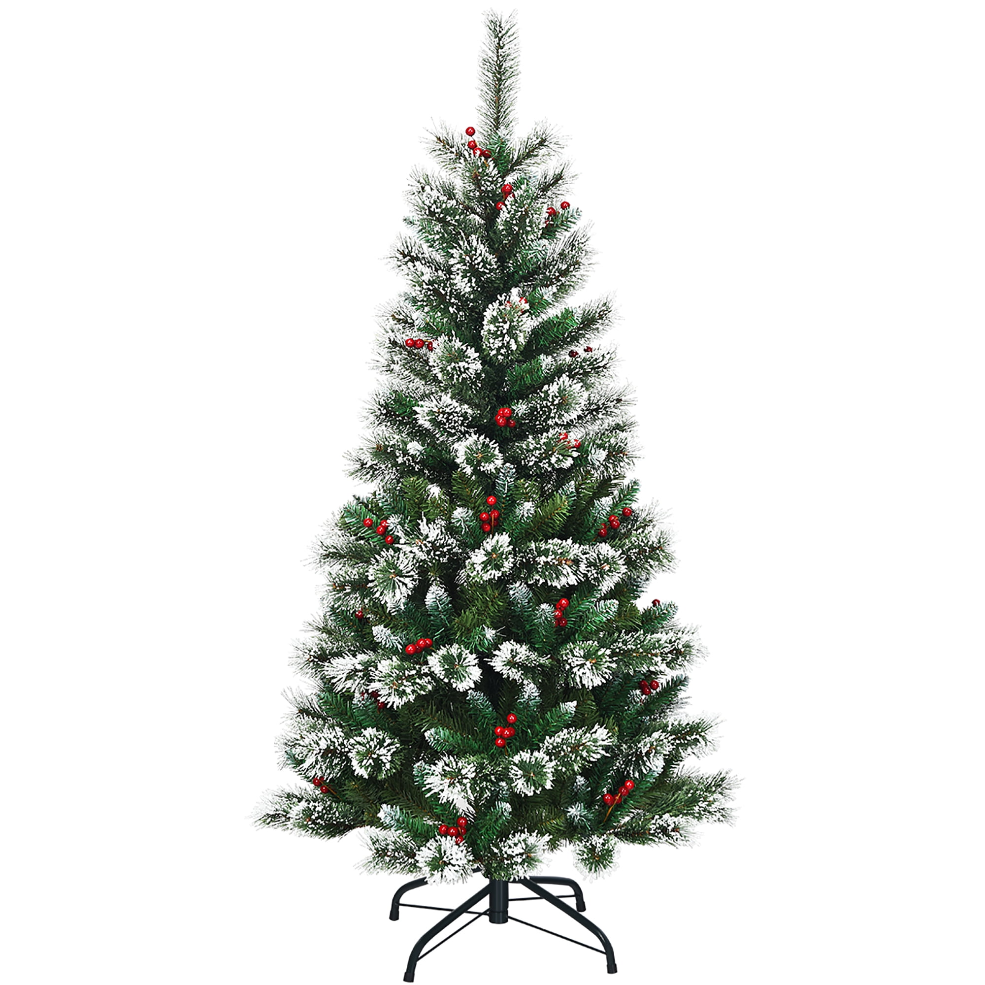 Costway 5 ft Snow Flocked Artificial Christmas Hinged Tree w/ Pine ...