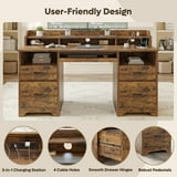 Bestier Farmhouse Executive Desk with Drawers, 59" Wood Computer Desk ...