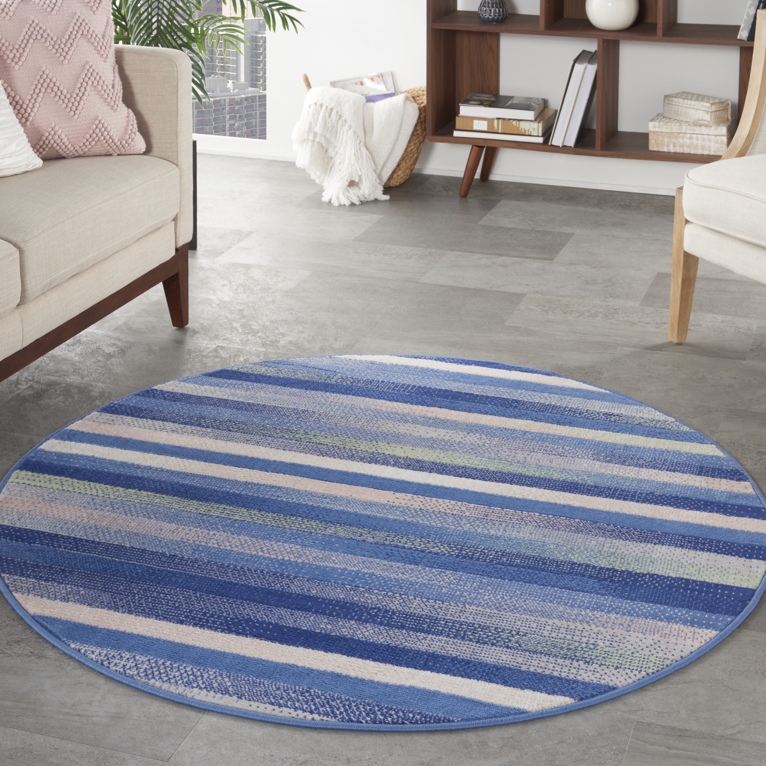Nourison Whimsicle Eclectic Modern Blue Multicolor 5' x round Area Rug ...
