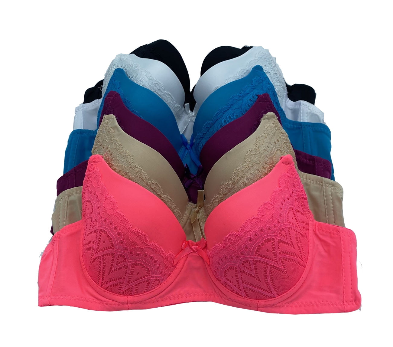 Iheyi 6 Packs Women Essential Lace Basic Full Cup Gentle Push Up Bra ...