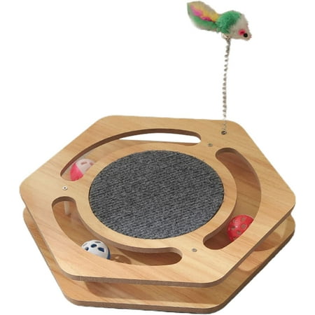 Funny Cat Turntable Combination Toy, Wooden Track Balls Turntable with ...