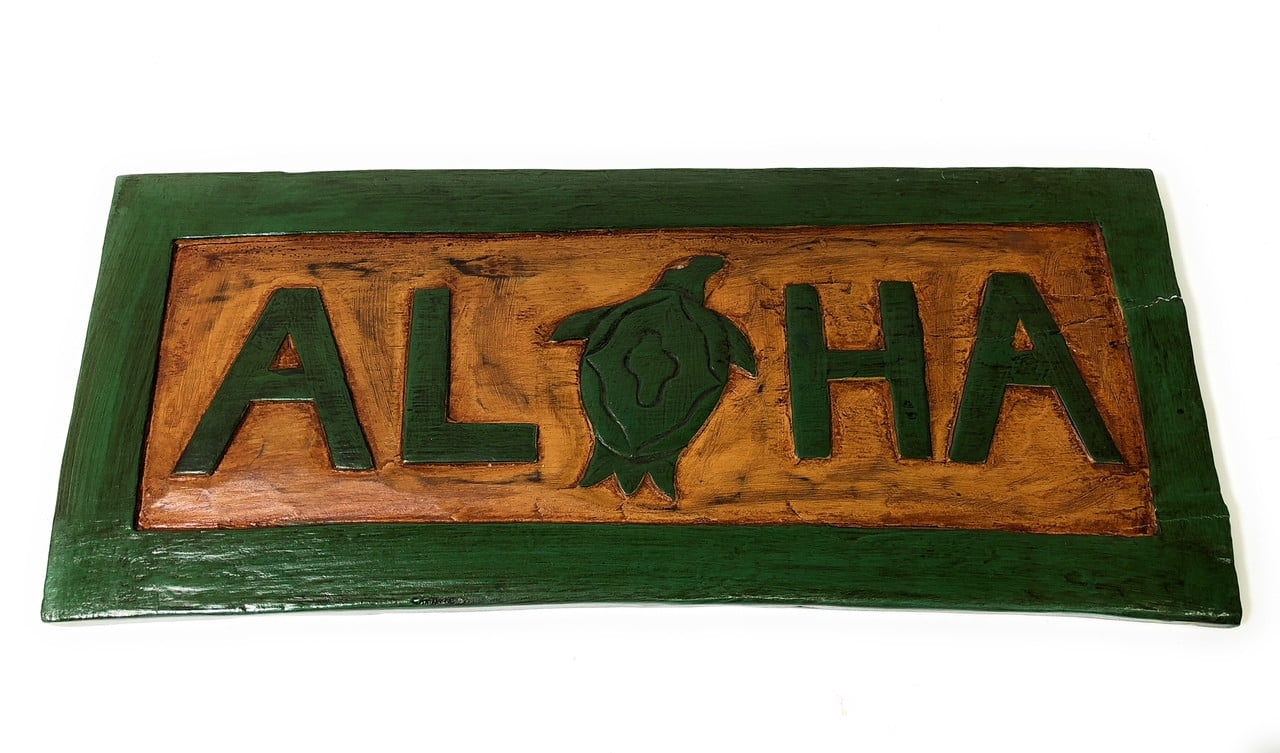 Aloha Sign 16" w/ Turtle (Honu) - Hand Carved Welcome Sign | # ...