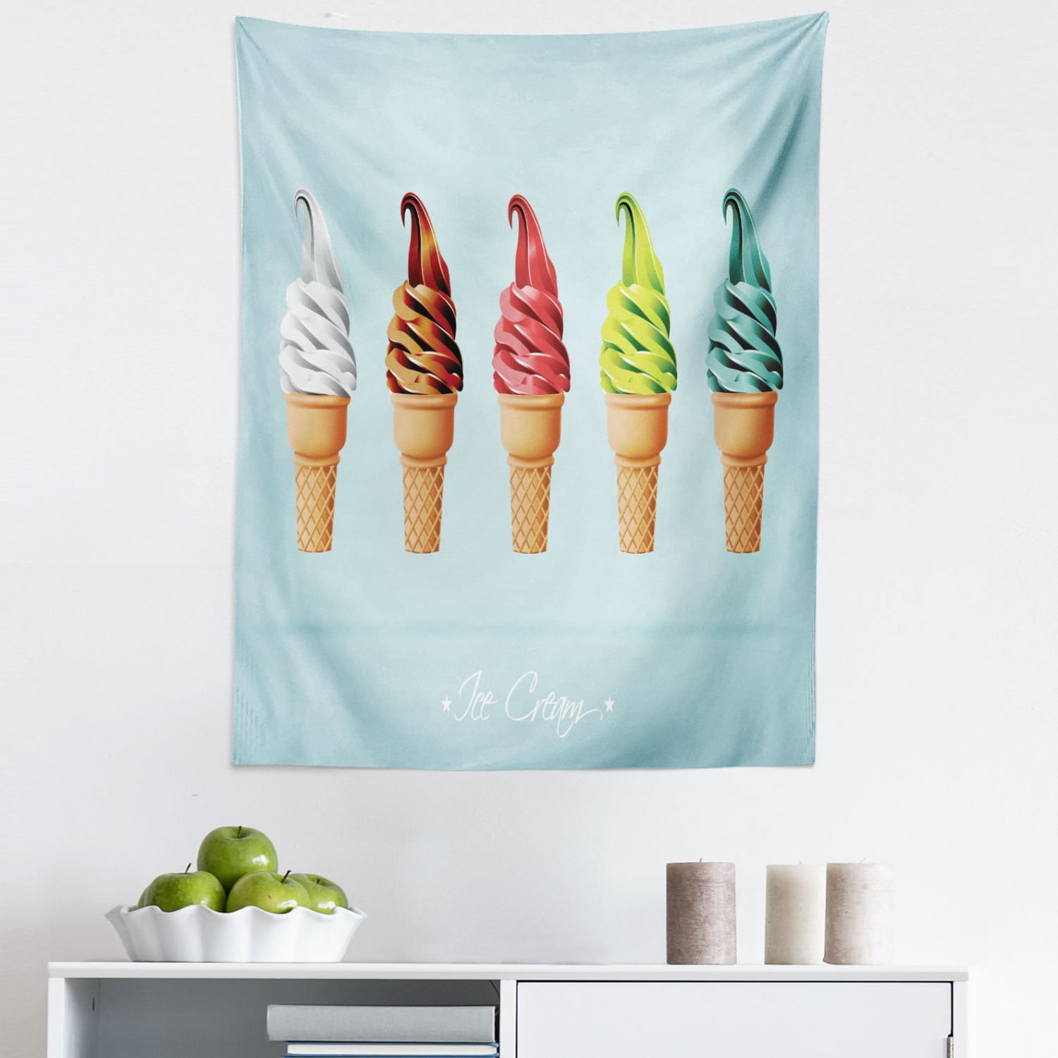 Ice Cream Cone Tapestry, Milk Creamy Dairy Frozen Fruity Dessert Flavor ...
