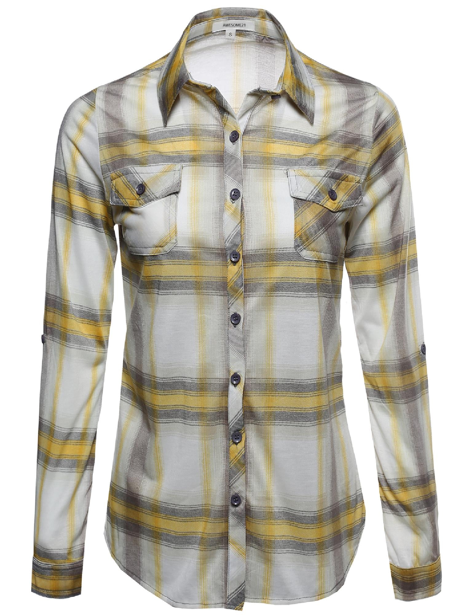 FashionOutfit Women's Lightweight Collar Plaid Button Down Shirt ...