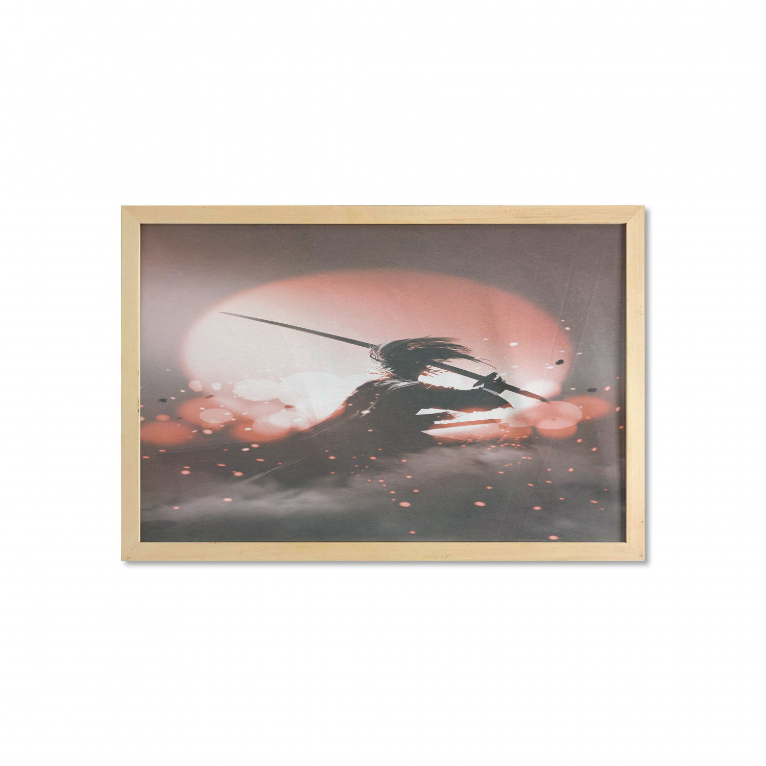 Japanese Wall Art with Frame, Reflection of Samurai Practicing Sunset ...