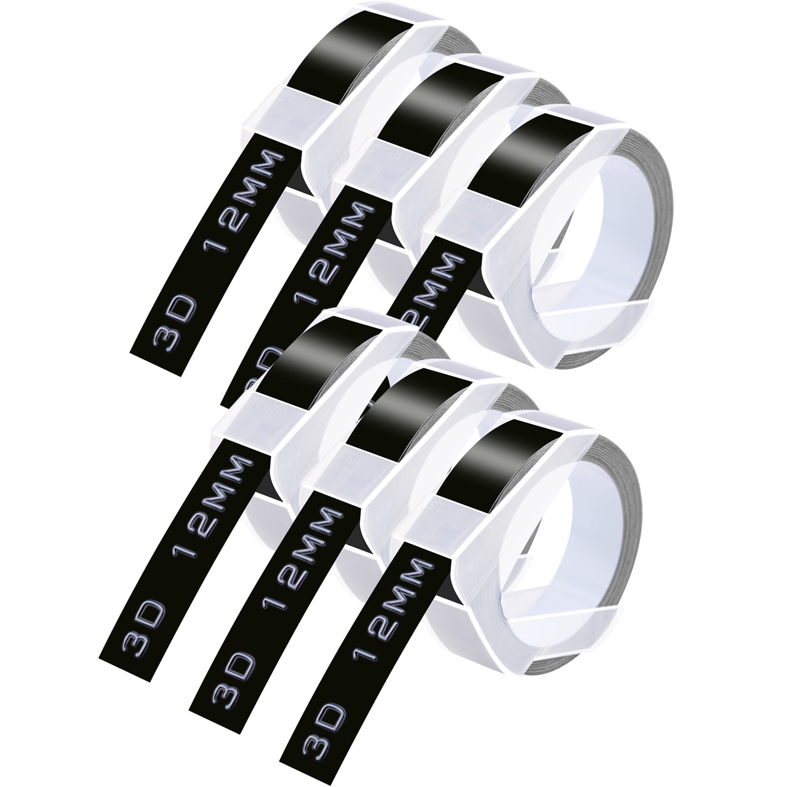 GREENCYCLE 6PK Compatible for Dymo 3D Plastic Embossing Labels 521209 White on Black Label Tape ...