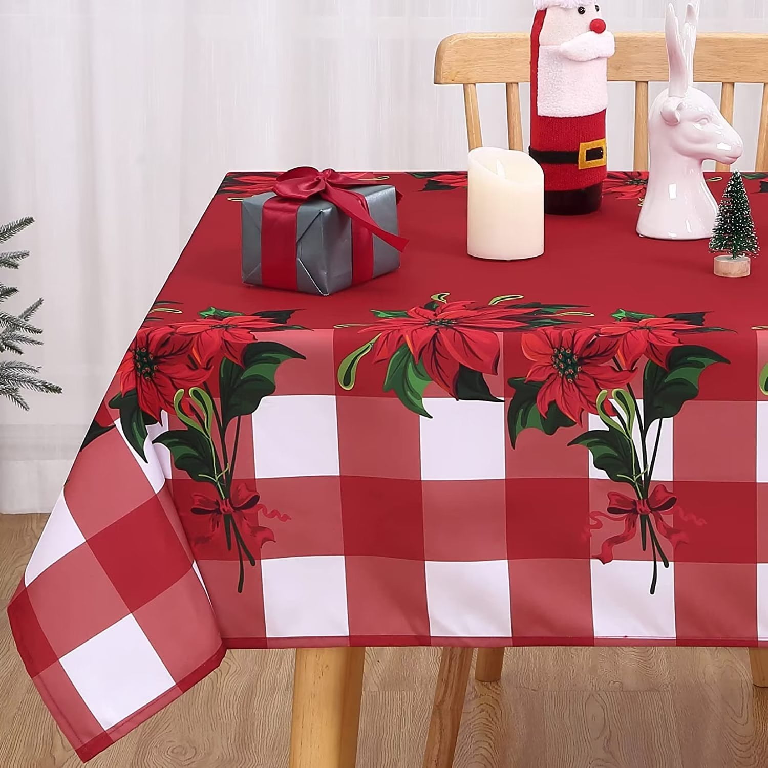 GlowSol Christmas Flower Pattern Rectangle Table Cloth, 60