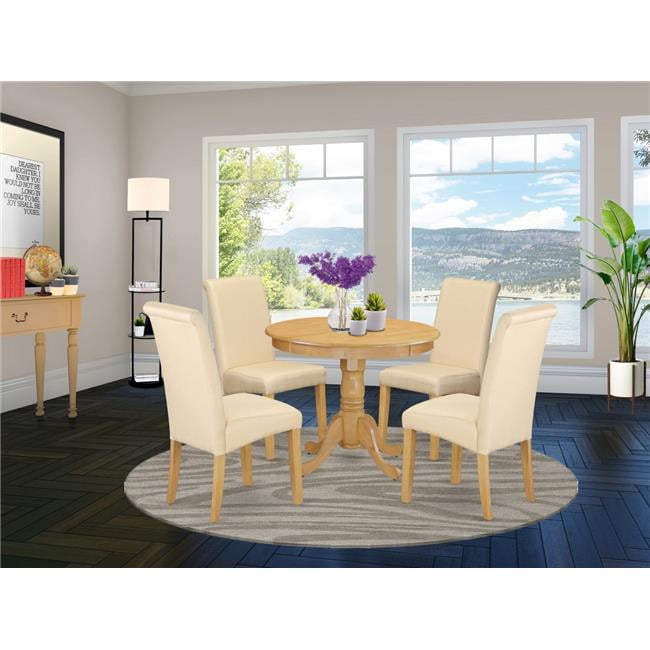 5 Piece Antique Small Round Table with Linen Beige Fabric Kitchen ...