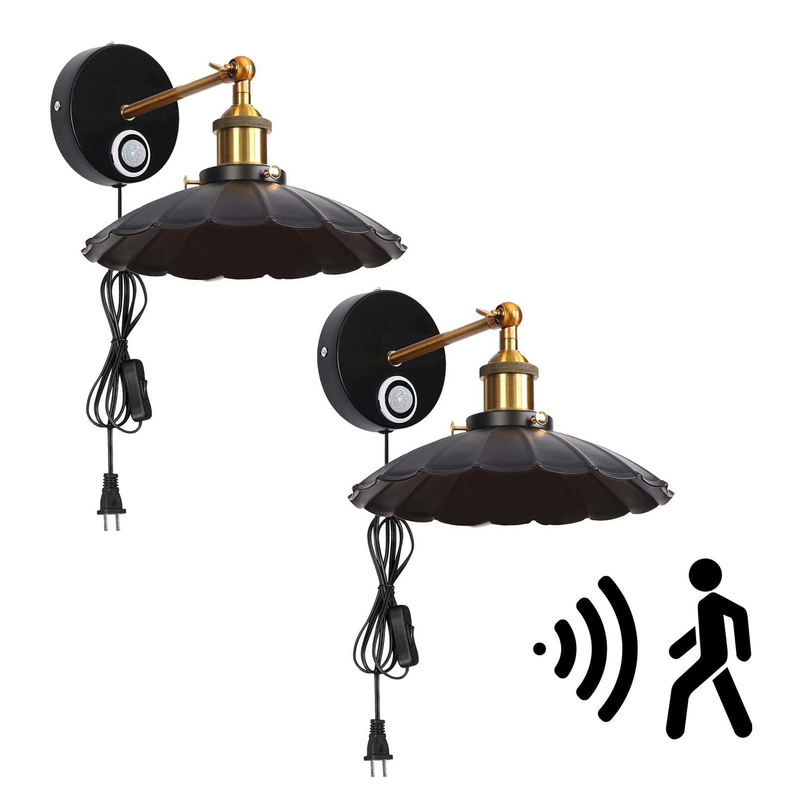 FSLiving Timer Set PIR Motion Sensor Wall Sconces UL 5.9 Ft Plug in ...