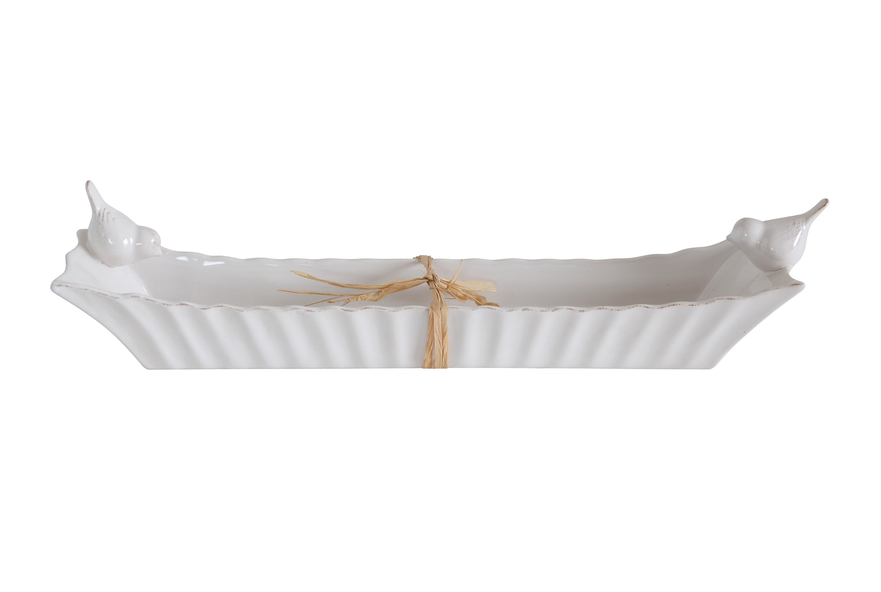 Creative Co-Op Long White Ceramic Cracker Dish with Two Birds - Walmart.com