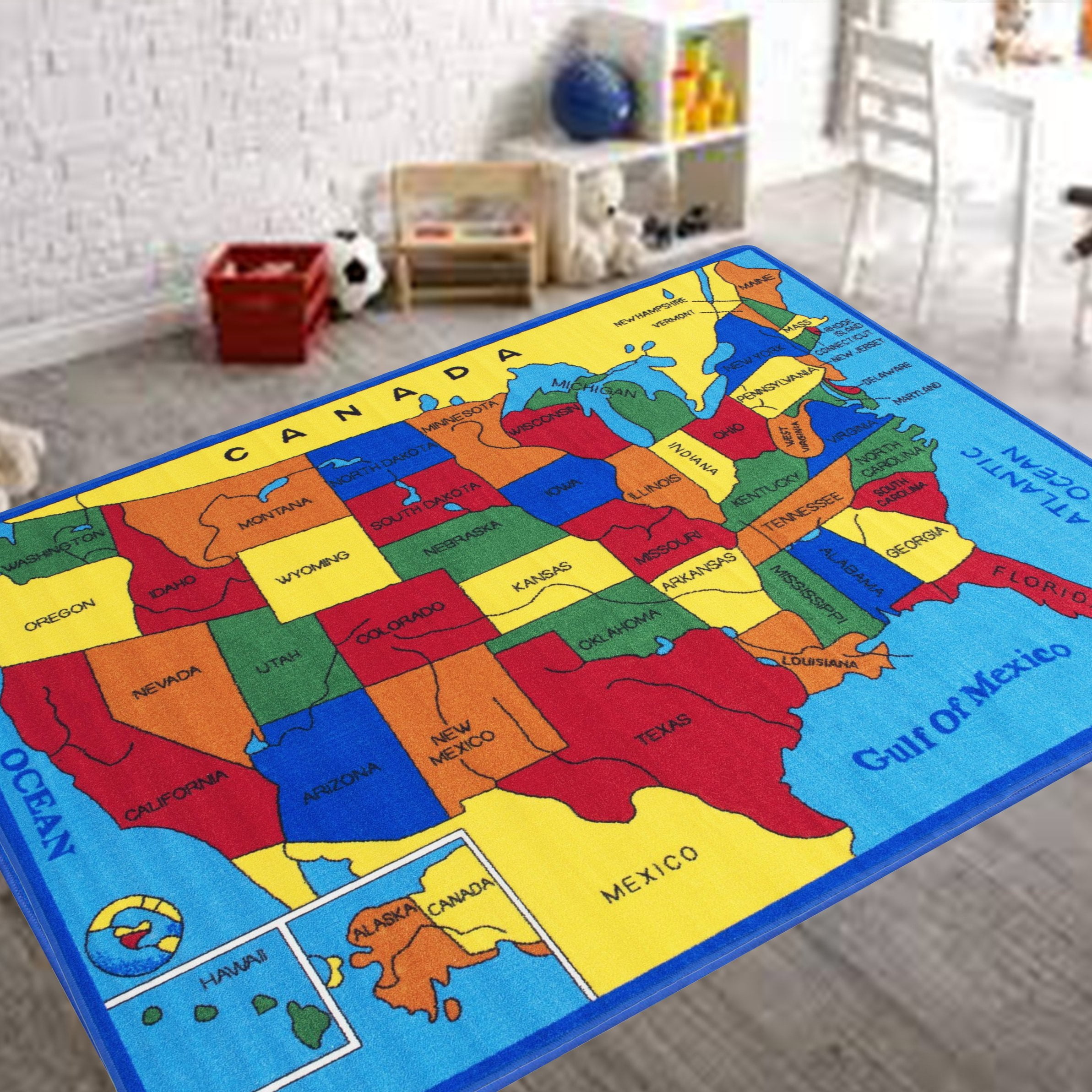USA Map Kids Educational Play mat for School/Classroom / Kids Room ...