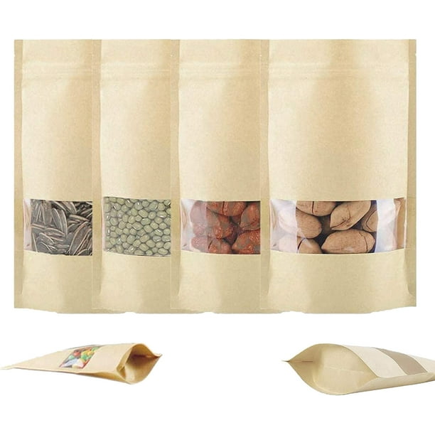 Kraft Paper Zip Bags, 100 PCS with Clear Window Kraft Paper Zip Bags ...