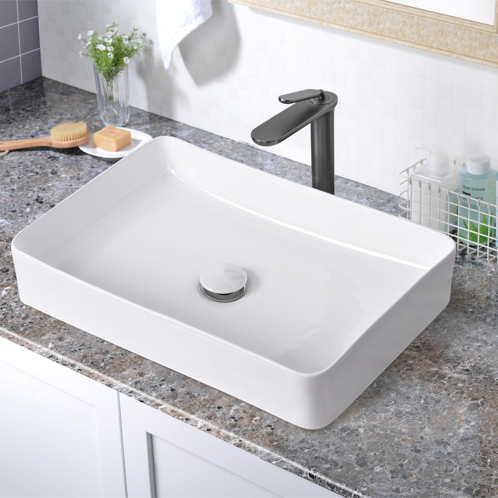 Aquaterior 23"x13" Rectangle Bathroom Vessel Sink w/Pop Up Drain Above ...