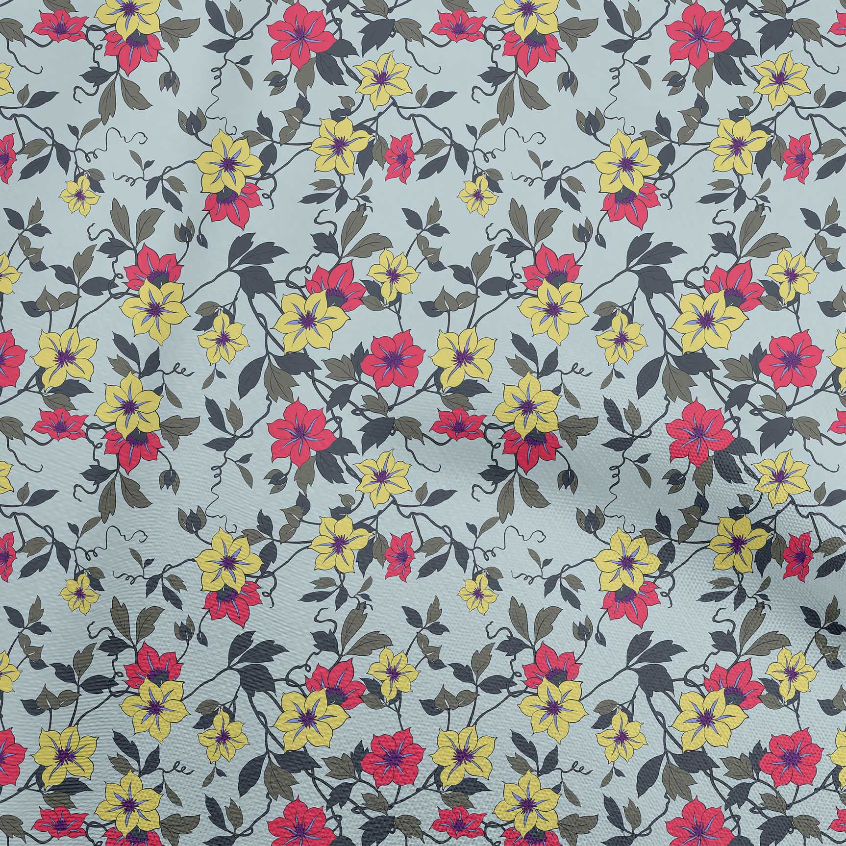 oneOone Silk Tabby Fuschia Pink Fabric Floral Sewing Material Print ...